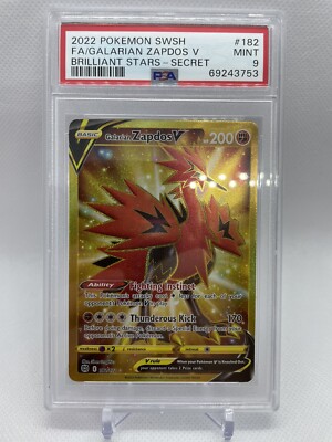 2021 Pokémon Brilliant Stars 182/172 GOLD Galarian Zapdos V SECRET RARE ...
