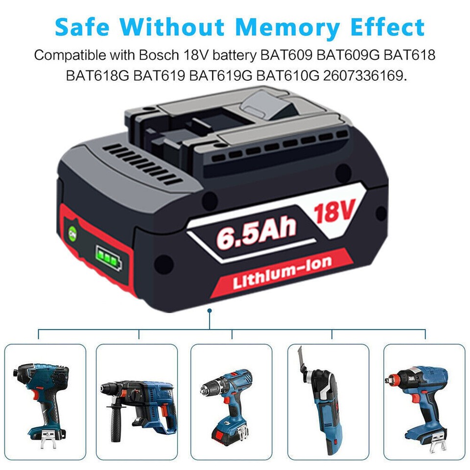 Battery For Bosch 18V 6.5Ah 5.0AH Li-ion BAT609 BAT610G BAT618 BAT620 ...