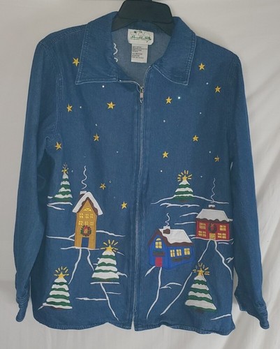 Quacker Factory Women's Medium Full Zip Embroidered Denim Jacket ...