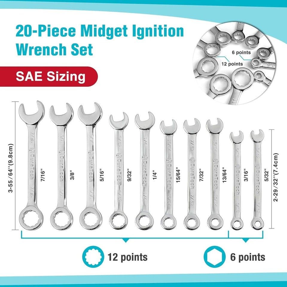 Mini Wrench Set Midget Combination Wrench Set 20-Piece Metric & SAE ...