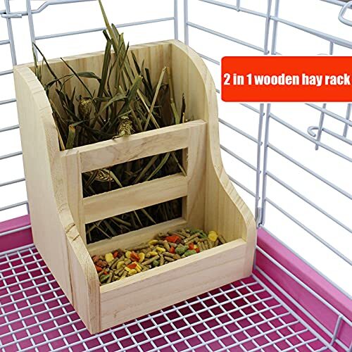 Rabbit Hay Feeder Rack,Wooden Grass Bin,Food Feeding Rack,Bunny Water ...