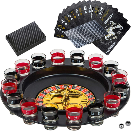 Shot Glass Roulette Drinking Game and Poker Playing Cards Set ...