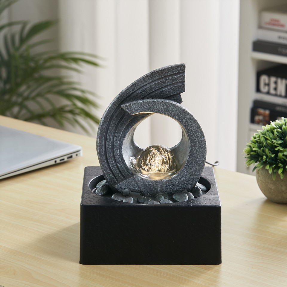 Desktop Water Feature Electric Pump Fountain Statue Cascading with LED ...