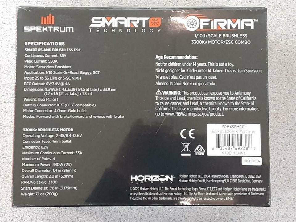 Spektrum RC Firma 85 Amp Sensorless Brushless Smart ESC & Motor Combo ...