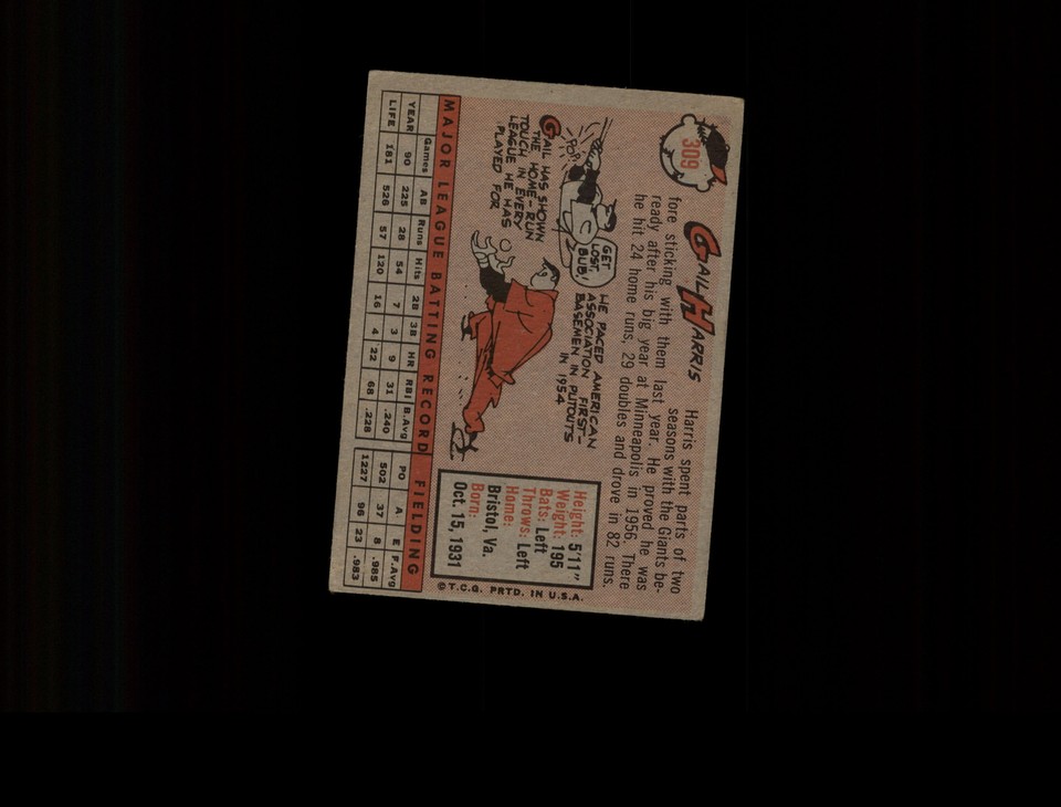 1958 Topps 309 Gail Harris VG #D971867 | eBay