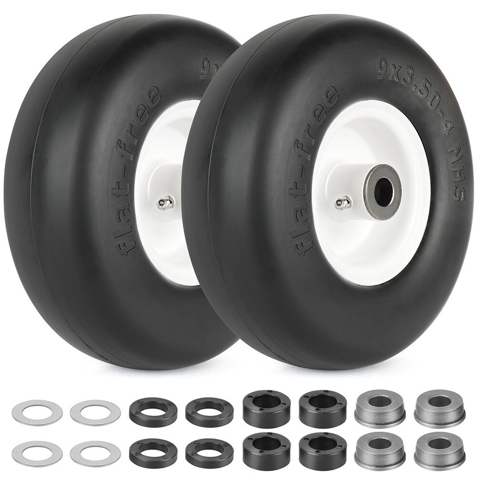 2 Packs 1-513648 Flat Free Solid Tire Wheels Front Caster Wheel 9X3.50 ...