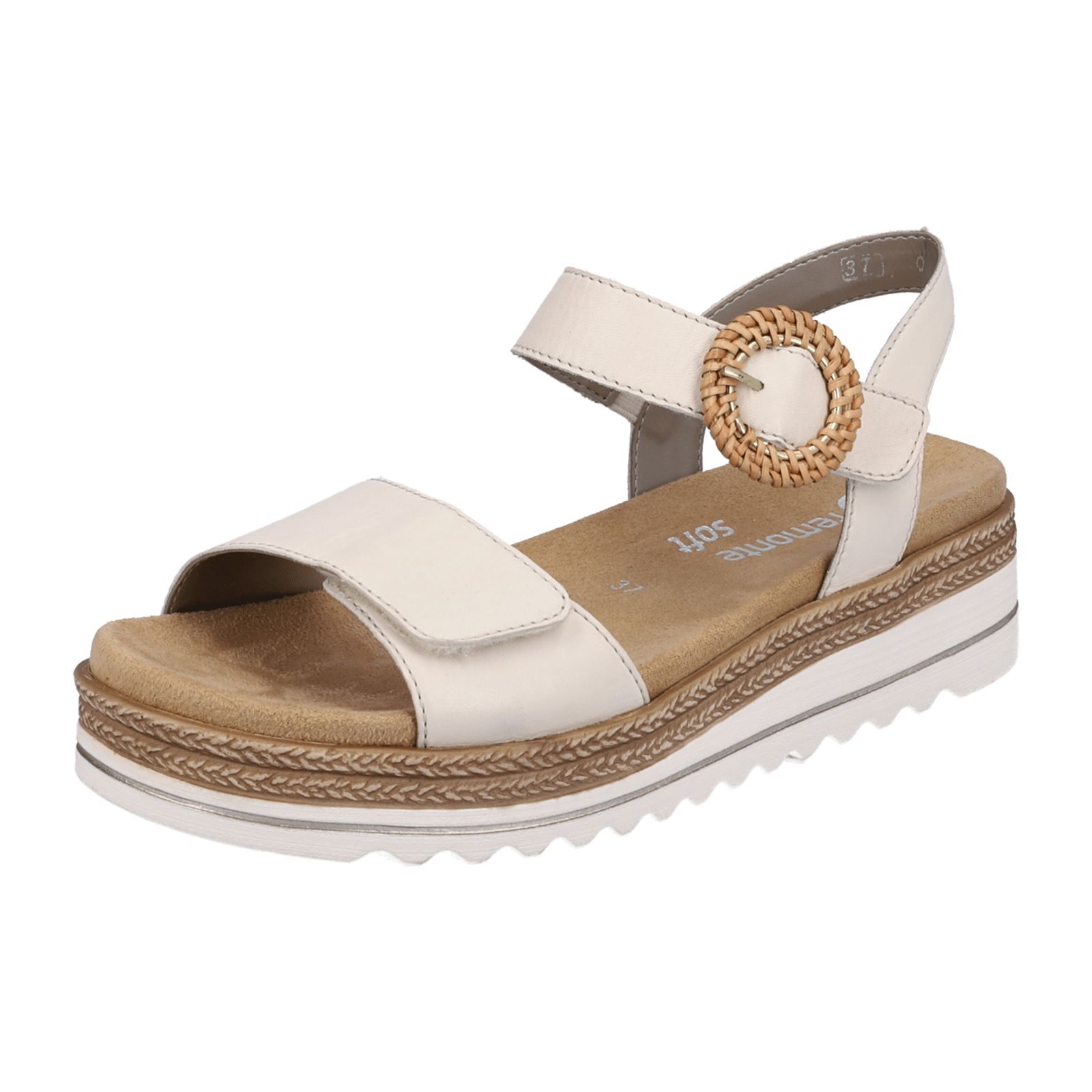 Remonte Women's Beige Leather Strap Sandals with hook tape and ...