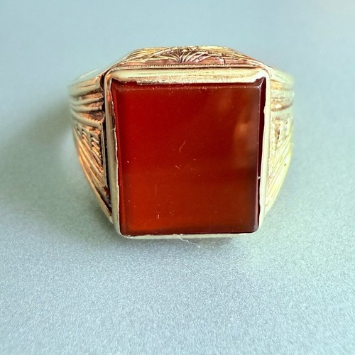 Estate Signet 14K Solid Gold Art Deco 2.5 CT Carnelian Men's Ring VTG ...