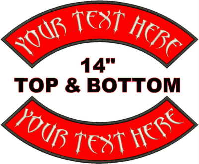 Custom Embroidered 14" Top And Bottom Rocker Patch 2 pc Set Biker MC ...
