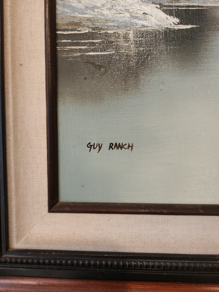Vintage Winter Lake Original Oil Painting Signed Guy Ranch Framed COA ...
