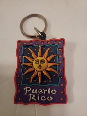 PUERTO RICO SUN COLORFUL RUBBER KEY CHAIN WITH RING SOUVENIRS | eBay