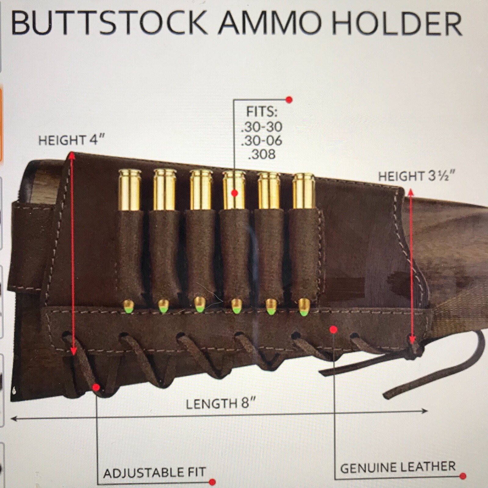 BROWN Leather Butt Stock Ammo Bullet Loops Holder for Rifles 30-30 308 ...