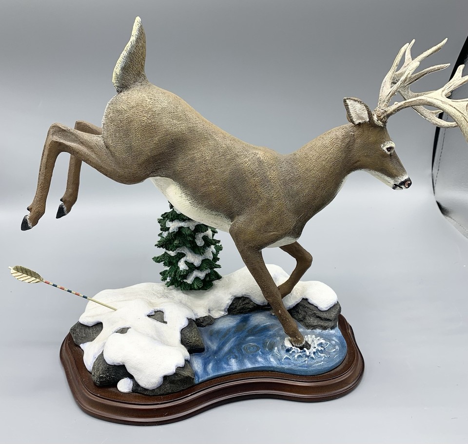 DAMAGED Danbury Mint Winter Escape Deer Leaping NO COA/STYROFOAM READ ...