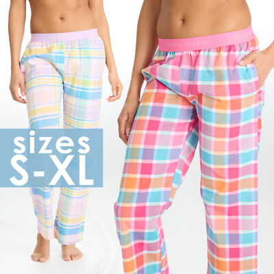 Ladies Checked Pyjama Long Pants Wide Leg Elasticated Waistband PJ's ...
