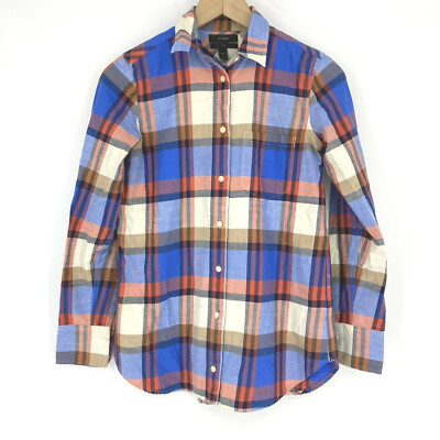 J Crew Boy Shirt Size 00 Womens Blue Red Pacey Plaid Cotton Button Down ...