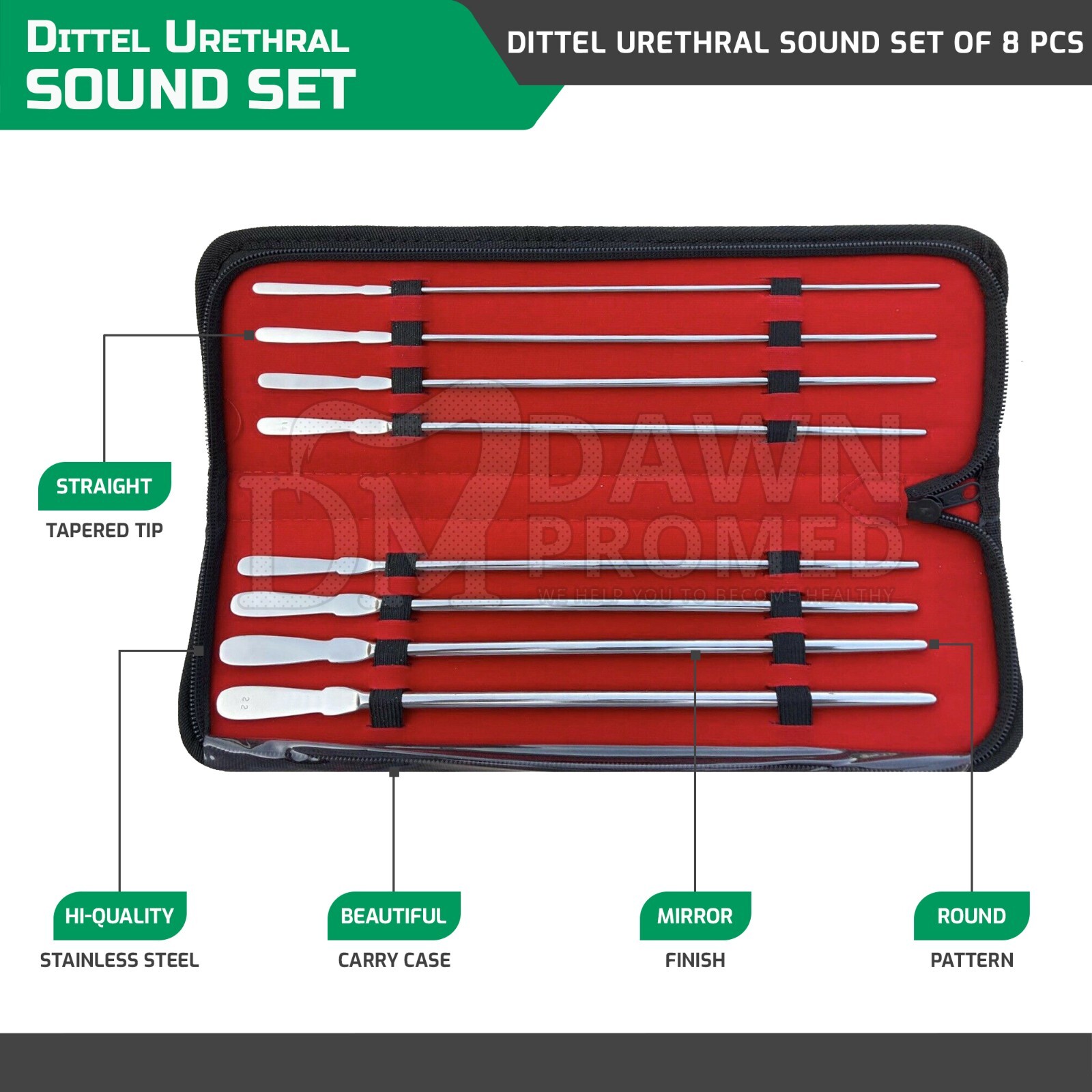 8 Pcs Dittel Urethral Sounds Dilator Set 11.5″ Straight 18 FR – 32F ...