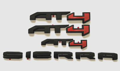 Matte Black Red AT4/AT4HD Emblem Sierra Fit 2019-2023 GMC Sierra 1500 ...