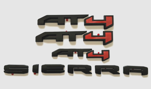 Matte Black Red AT4/AT4HD Emblem Sierra Fit 2019-2023 GMC Sierra 1500 ...