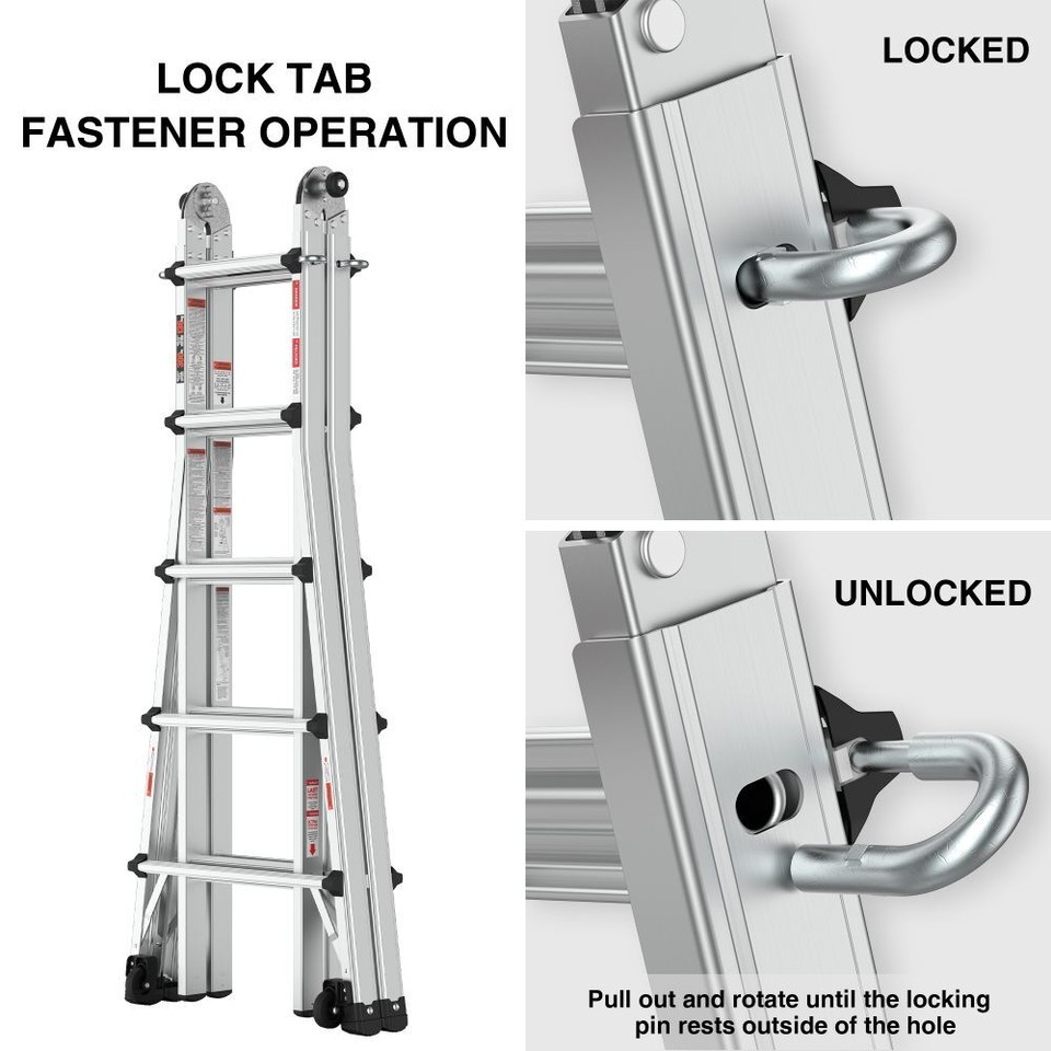 22 Ft Aluminum Adjustable Ladder Folding Extension Stepladder Multi-Use ...