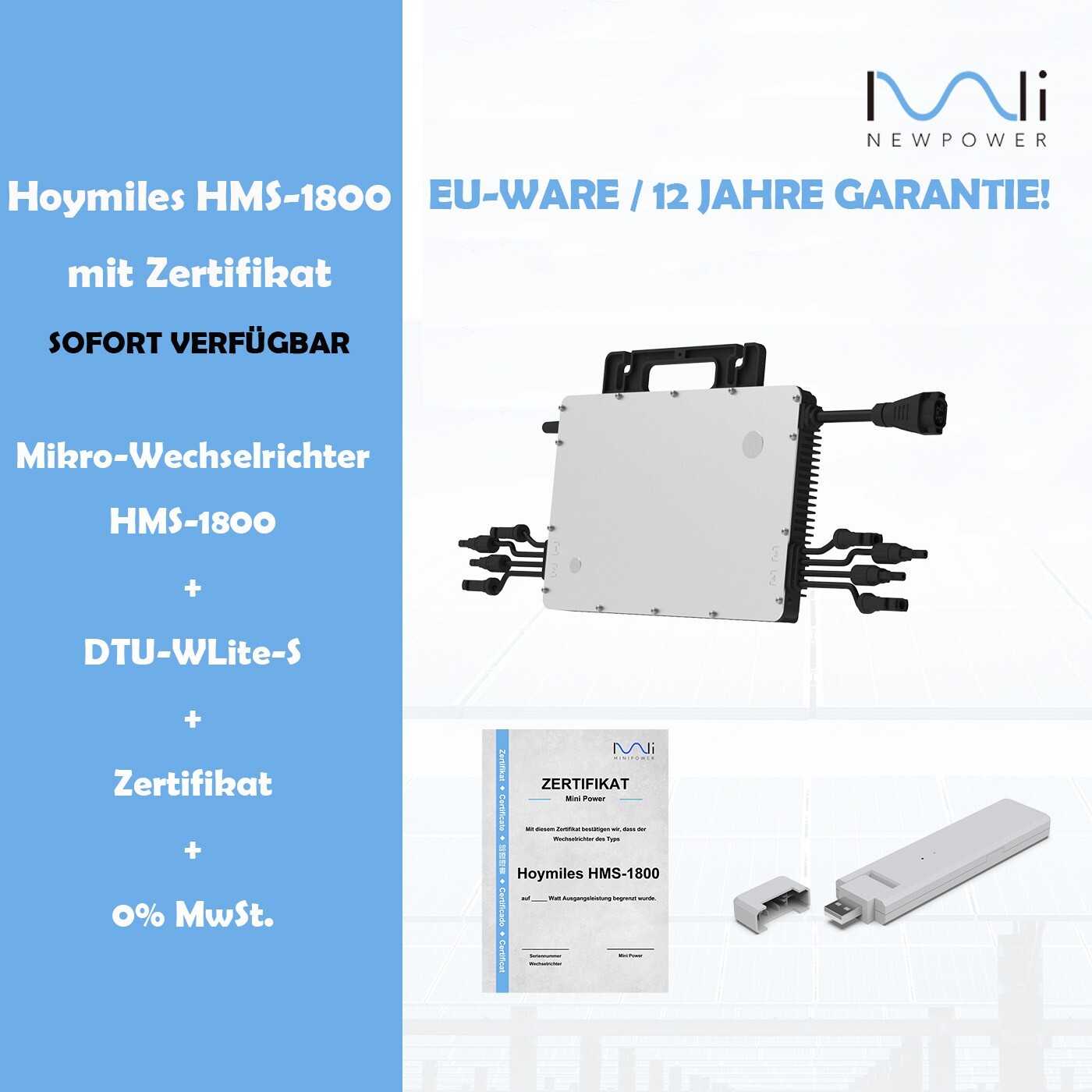Hoymiles HMS-1800 Wechselrichter + DTU WLite S mit Zertifikat Drosselbar