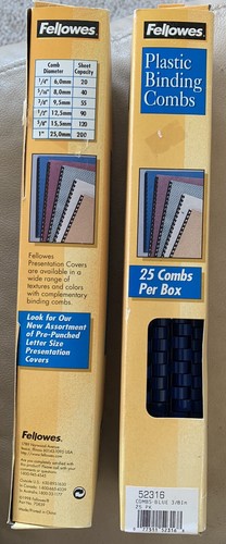 Plastic Binding Combs 3" 55 Sheet Capacity Fellowes Blue 52316 -2 Boxes ...