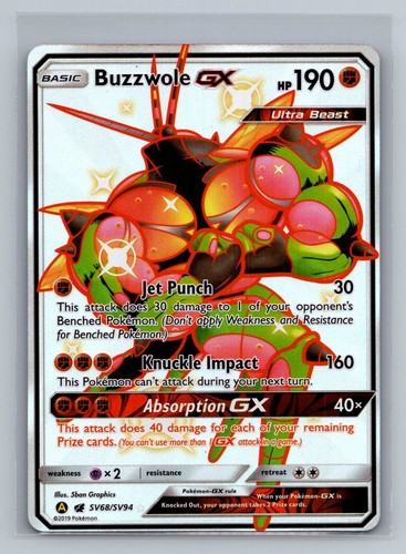 Buzzwole GX SV68/SV94 Hidden Fates Shiny Vault Full Art Holo Rare ...