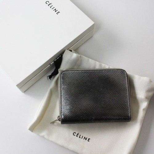 Celine CELINE Compact Zip Wallet Silver Metallic Coin Case Wallet Coin ...