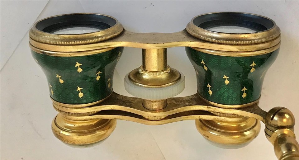 Stunning Antique Guilloche Enamel Opera Glasses Deep Green & Gold Leroy ...