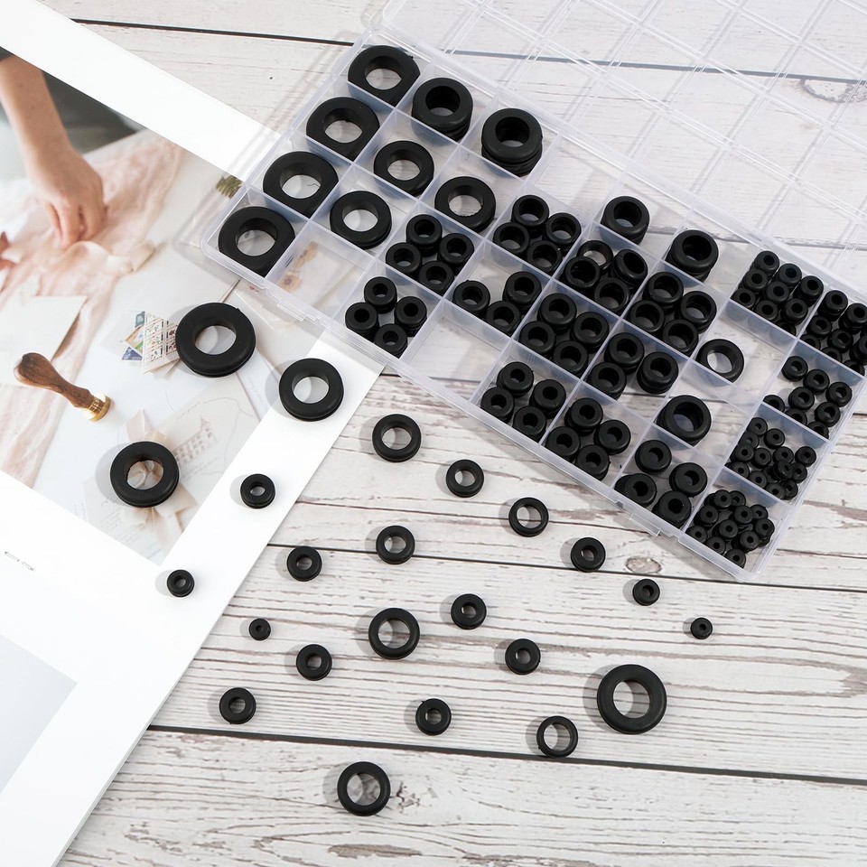 200 Pcs 8 Sizes Rubber Grommet Assortment Kit O Ring Washer Set Wire ...