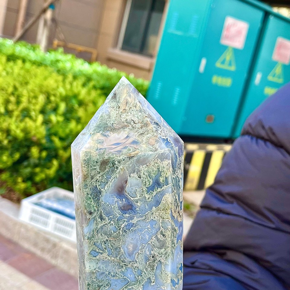 6.54LB Natural water grass agate wide column Obelisk quartz crystal ...