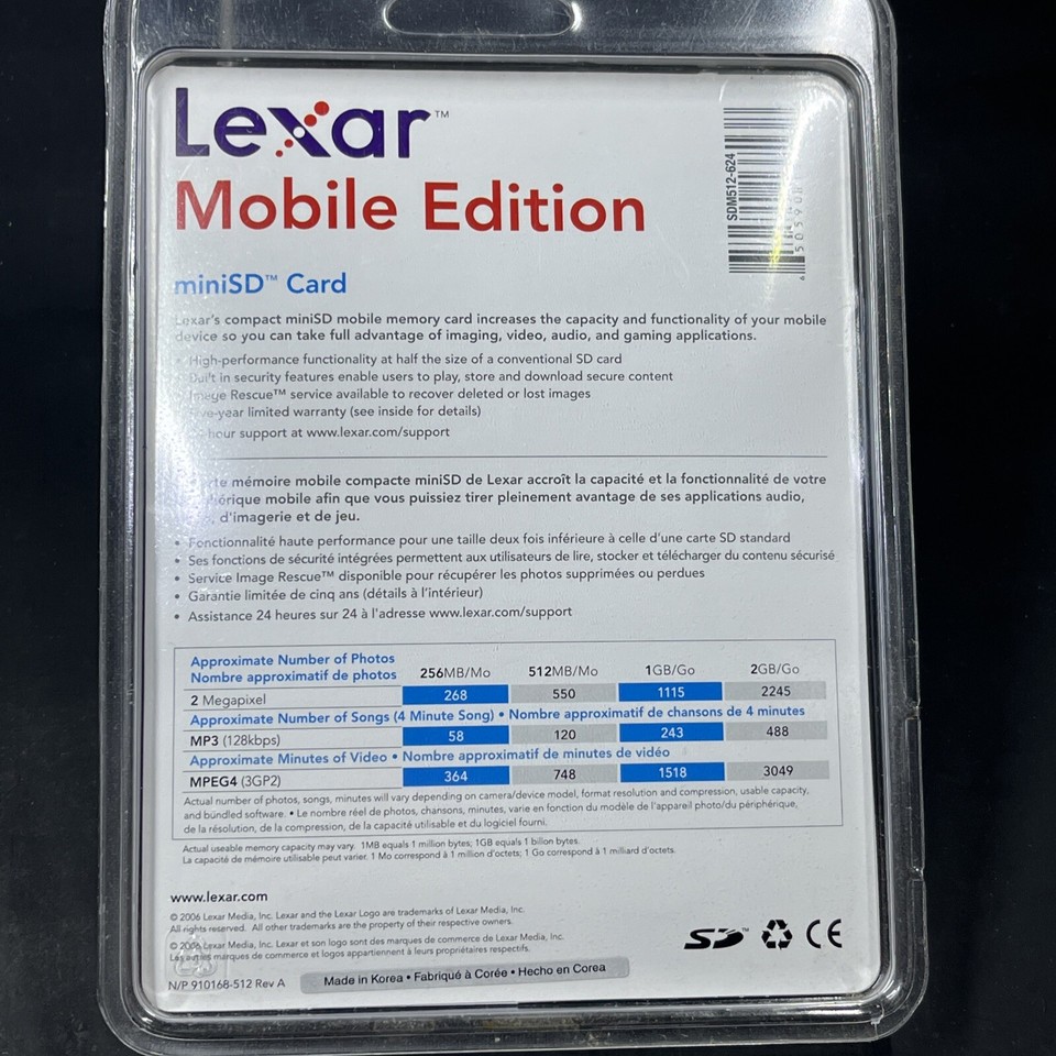 Lexar Mobile Edition MiniSD Card 512MB Brand New Old Stock | eBay