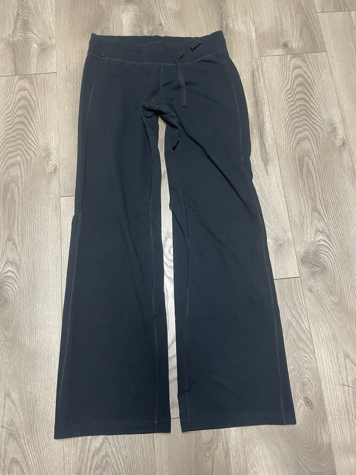 Lululemon Flared Mid Rise Embroidered Logo Black Yoga Pants Size 6 | eBay