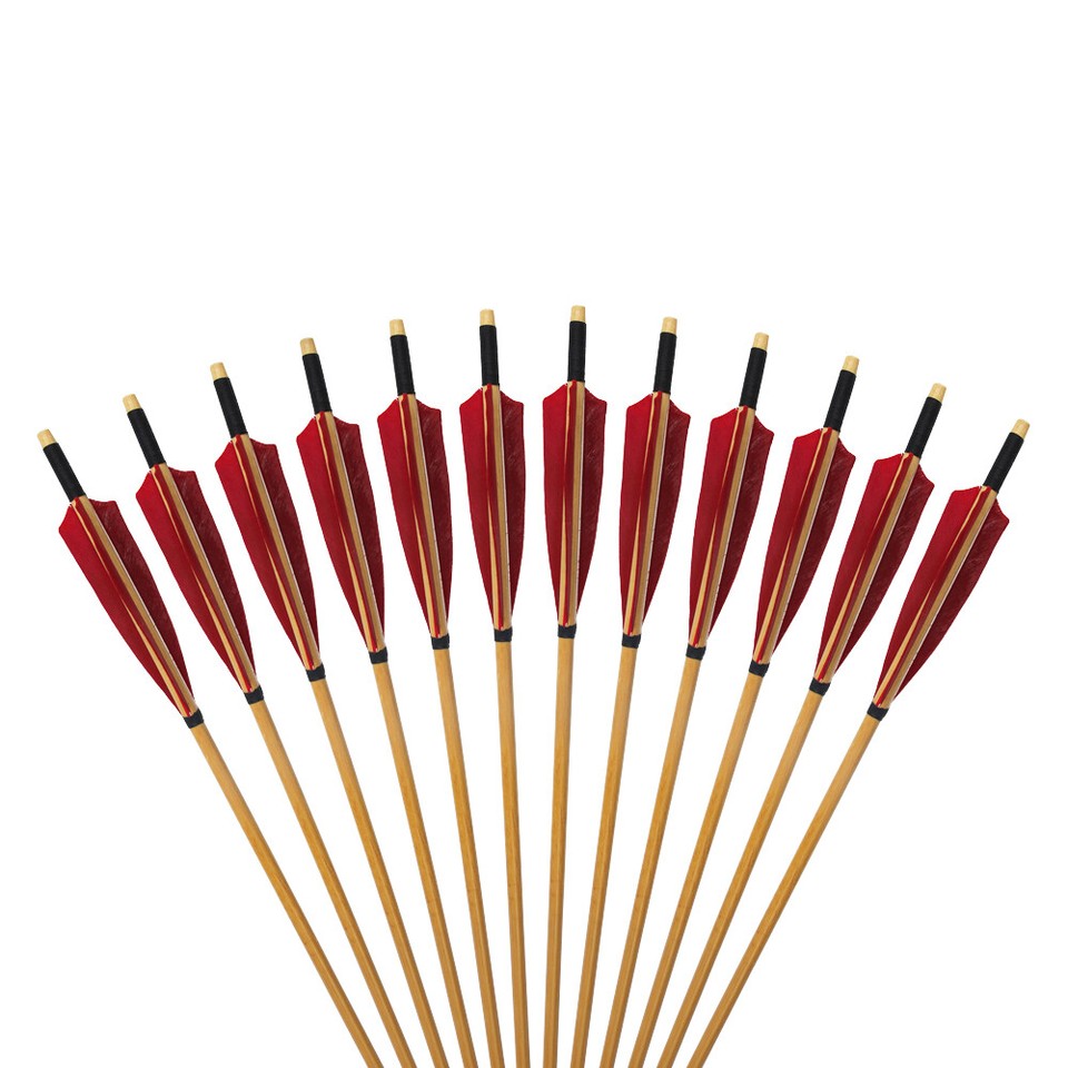 12Pcs Handmade 33" Traditional Wooden Arrows Red Shield Feather Recurve ...