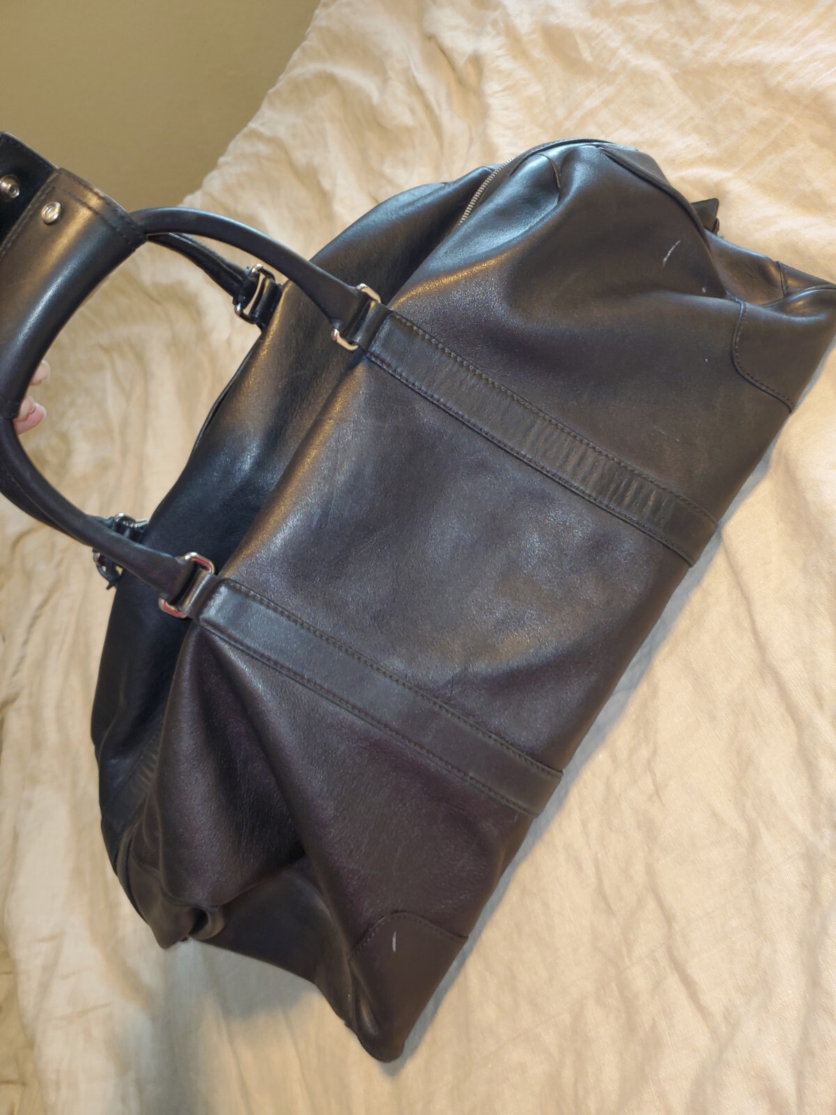 Coach Duffel Bag, w/Lock & Key, Black, Leather - Gem