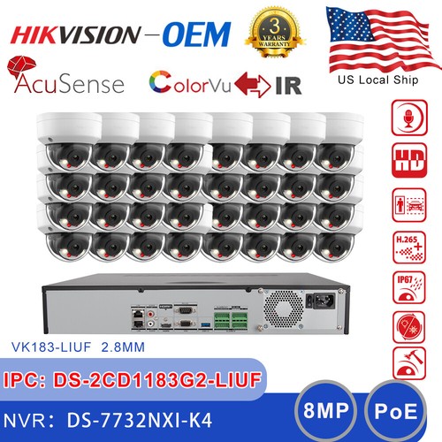 Hikvision 32CH NVR CCTV Security System Kit 8MP ColorVu IR Dual Light ...