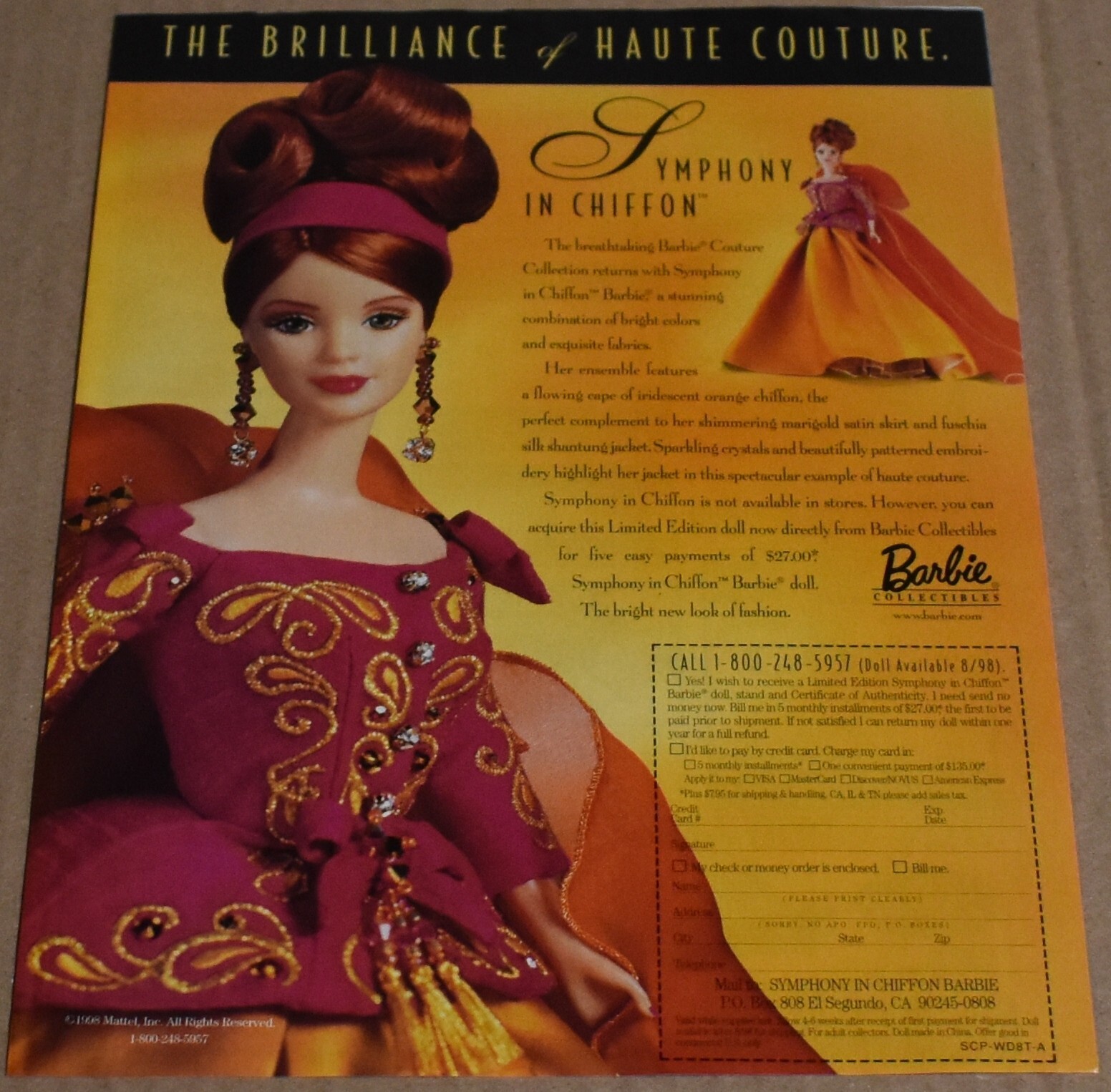1998 Print Ad Brilliance of Haute Couture Symphony in Chiffon Barbie ...