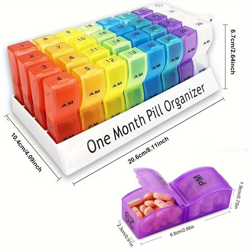 Colourful Portable Organizer Everyday AM & PM One Month Storage Box ...
