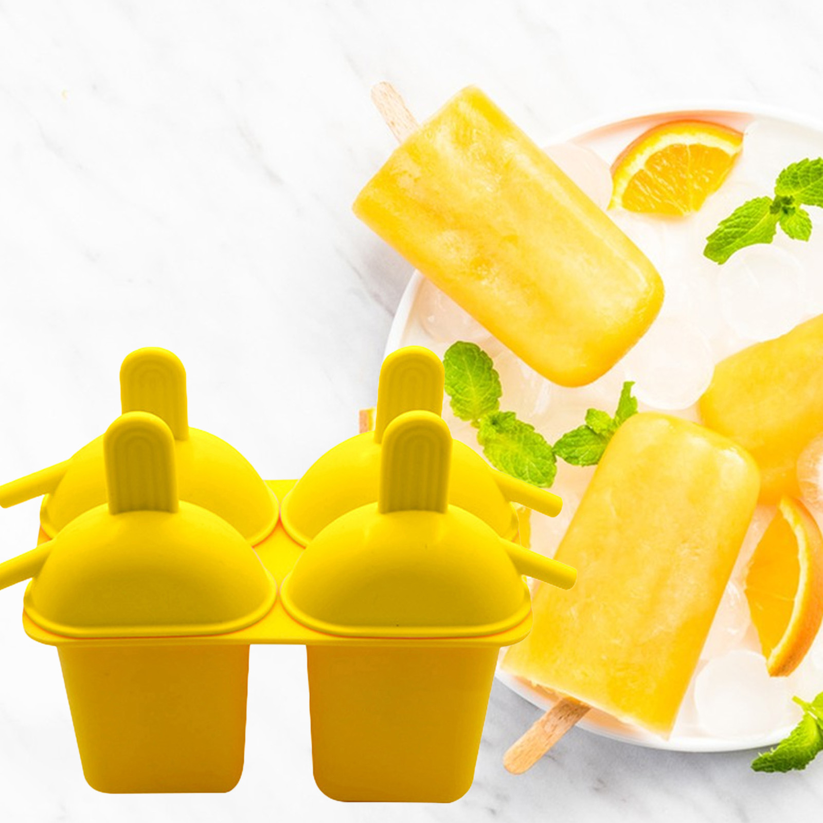 1 Set Popsicle Mold Non-stick Diy 4 Grids Ice Cube Popsicle Maker ...