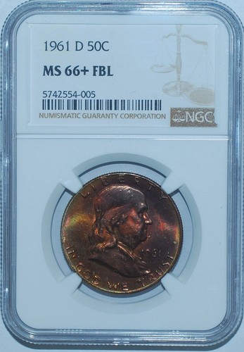 1961 D NGC MS66+FBL Full Bell Lines Franklin Half Dollar Tied For ...