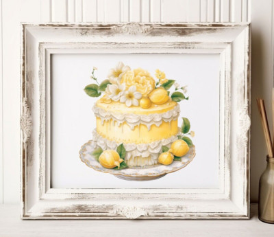 Lemon Cake Wall Art Print, Lemon Dessert Wall Art Decor, Kitchen Decor ...