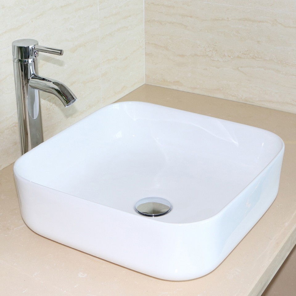 Bathroom Ceramic Vessel Sink Basin Bowl Porcelain Bath with Faucet ...