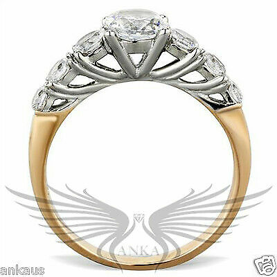 Two Tone Ip Round Cubic Zircon CZ AAA Engagement Ring Size 5 6 7 8 9 10 ...