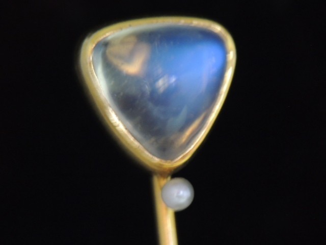 VINTAGE ART NOUVEAU 14K GOLD NATURAL MOONSTONE & SEED PEARL STICK PIN ...