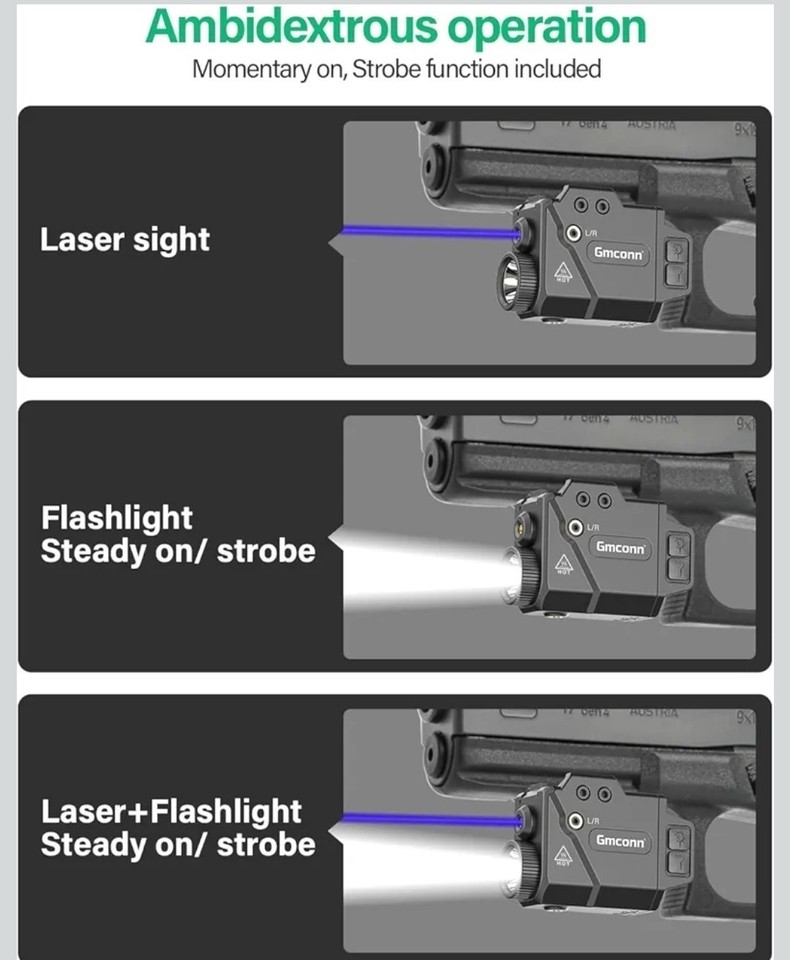 Gmconn 800 Lumen Pistol Light Blue Laser Combo, Tactical Flashlight | eBay