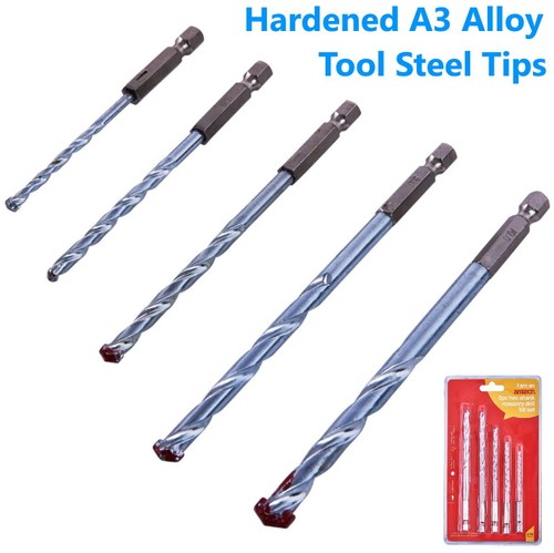 5pc HEX SHANK Masonry Stone Drill Bits Set Brick Concrete 4 5 6 8 10MM ...