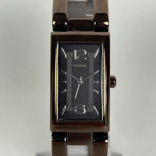 Fossil Tank Watch Women Brown Metallic Brown Dial Rectangle New Battery ...