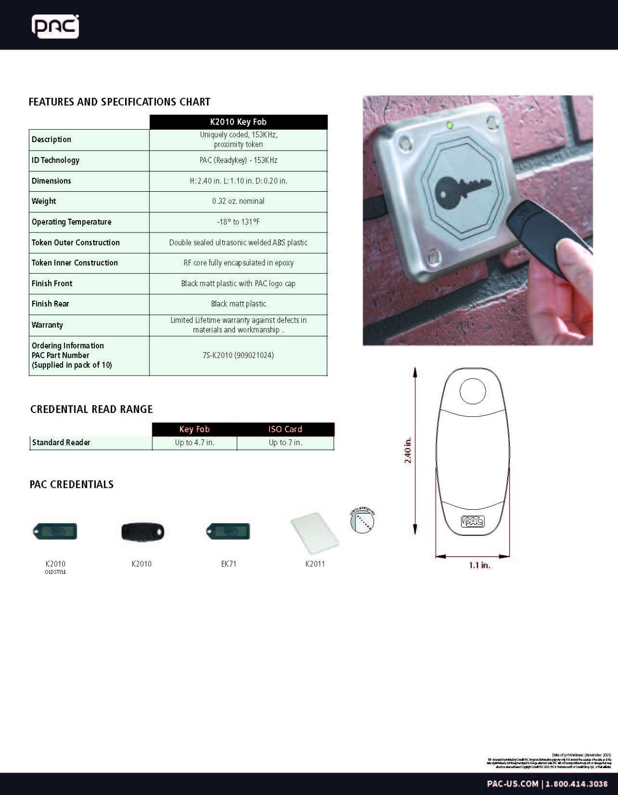 Comelit PAC K2010 Proximity Key Fob For Access Control 10-Pack ...