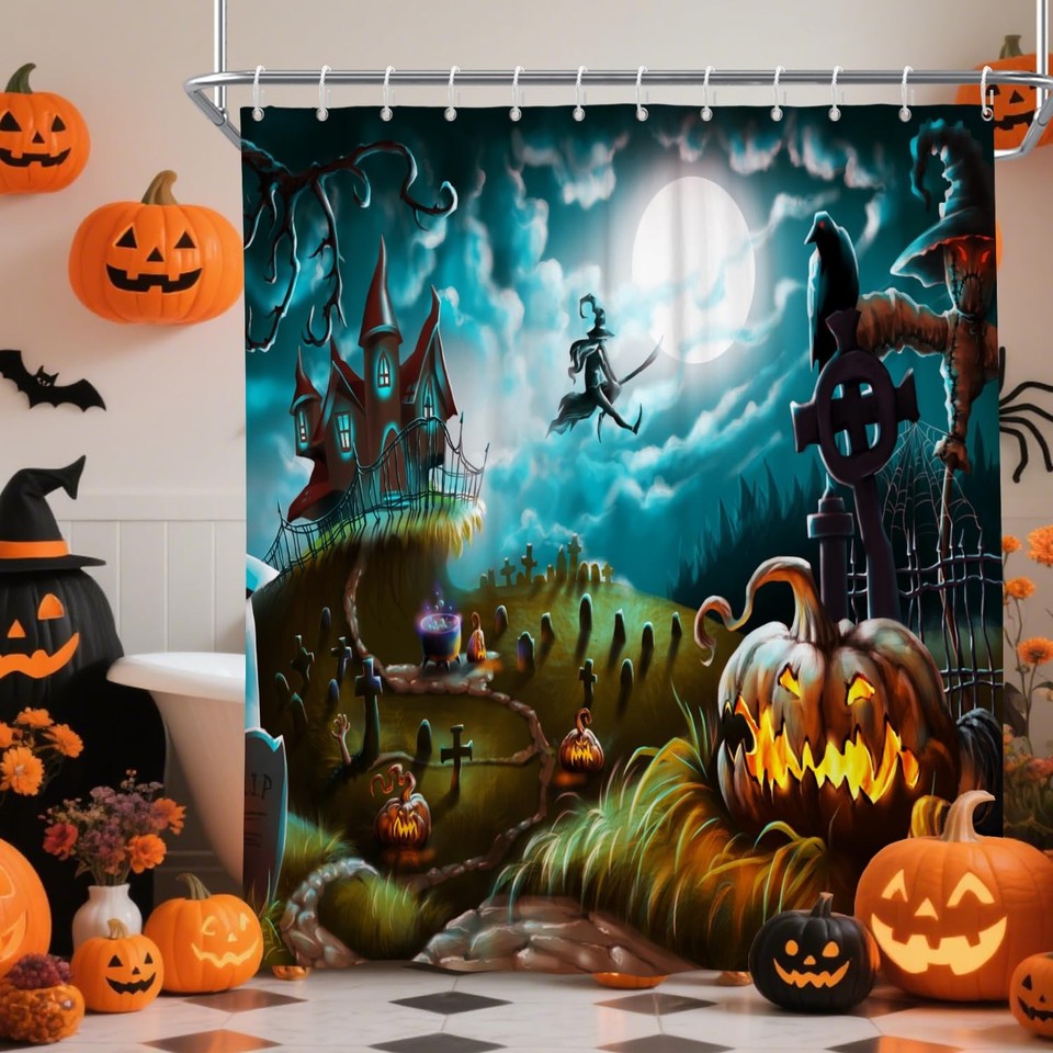 Halloween Shower Curtain Scary Pumpkin Shower Curtains for Bathroom ...
