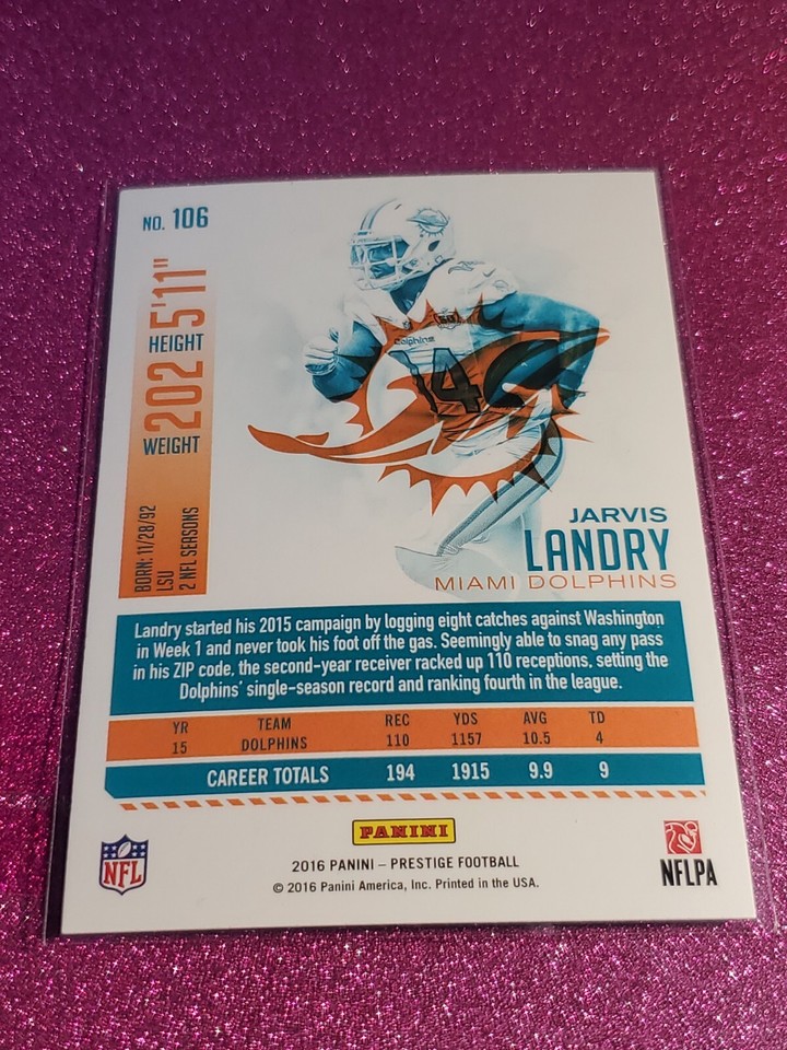 2016 Panini Prestige Jarvis Landry Miami Dolphins #106 NFL Football ...