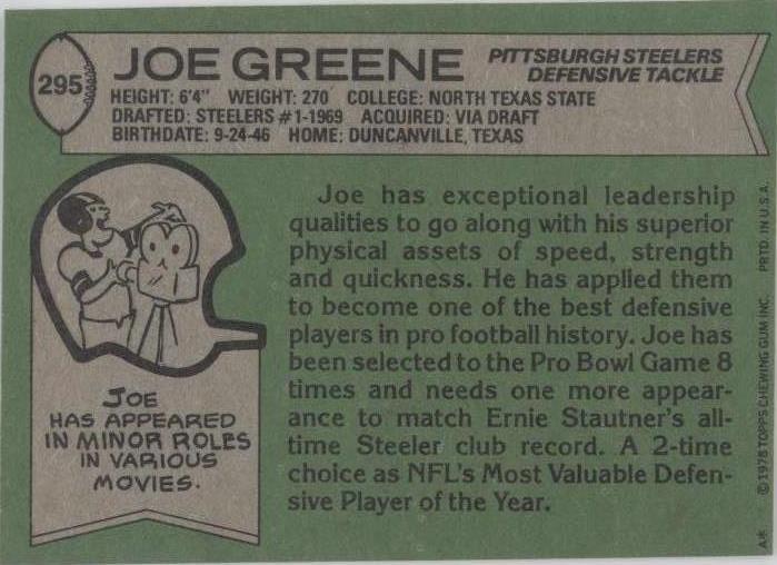1978 Topps Joe Greene #295 for sale | eBay